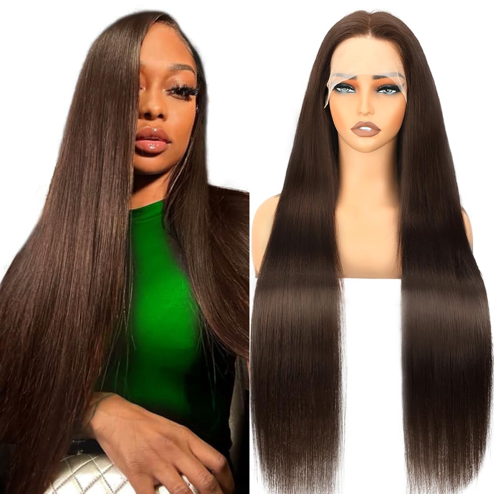 Amazon.com : SWOTHEW 30 Inch Chocolate Brown Lace Front Wig Human Hair ...