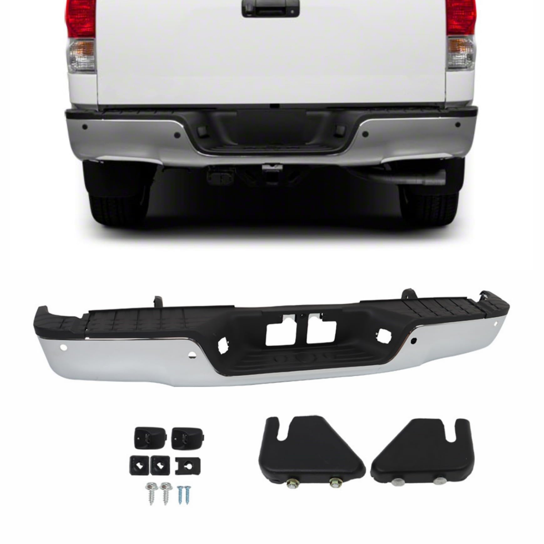 Amazon.com: Silscvtt Chrome Rear Step Bumper Assembly with Parking Aid ...