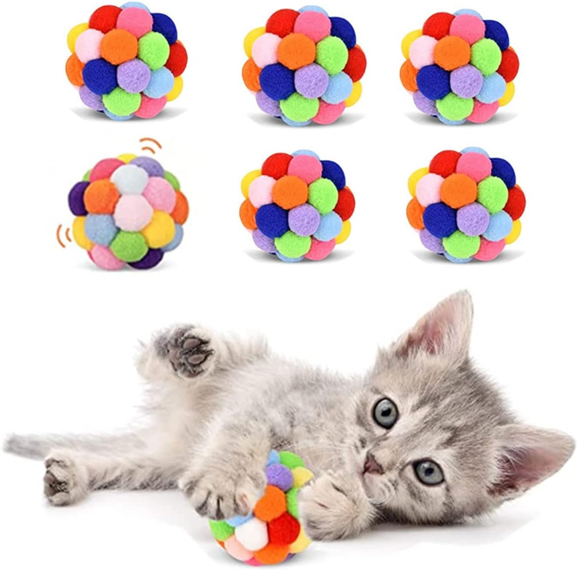 Amazon.com : ZXYYXZ 6 Pcs Cat Toy Balls with Bells - Round Cat Pom Pom with Built-in Bell ...
