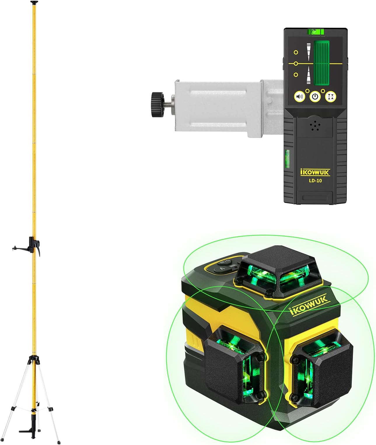 IKOVWUK 3D Laser Level + Telescoping Laser Level Pole + Laser Detector ...
