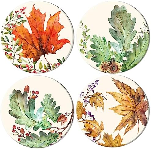 Amazon.com: Whaline Fall Leaves Coaster Autumn Watercolor Drink Coaster ...