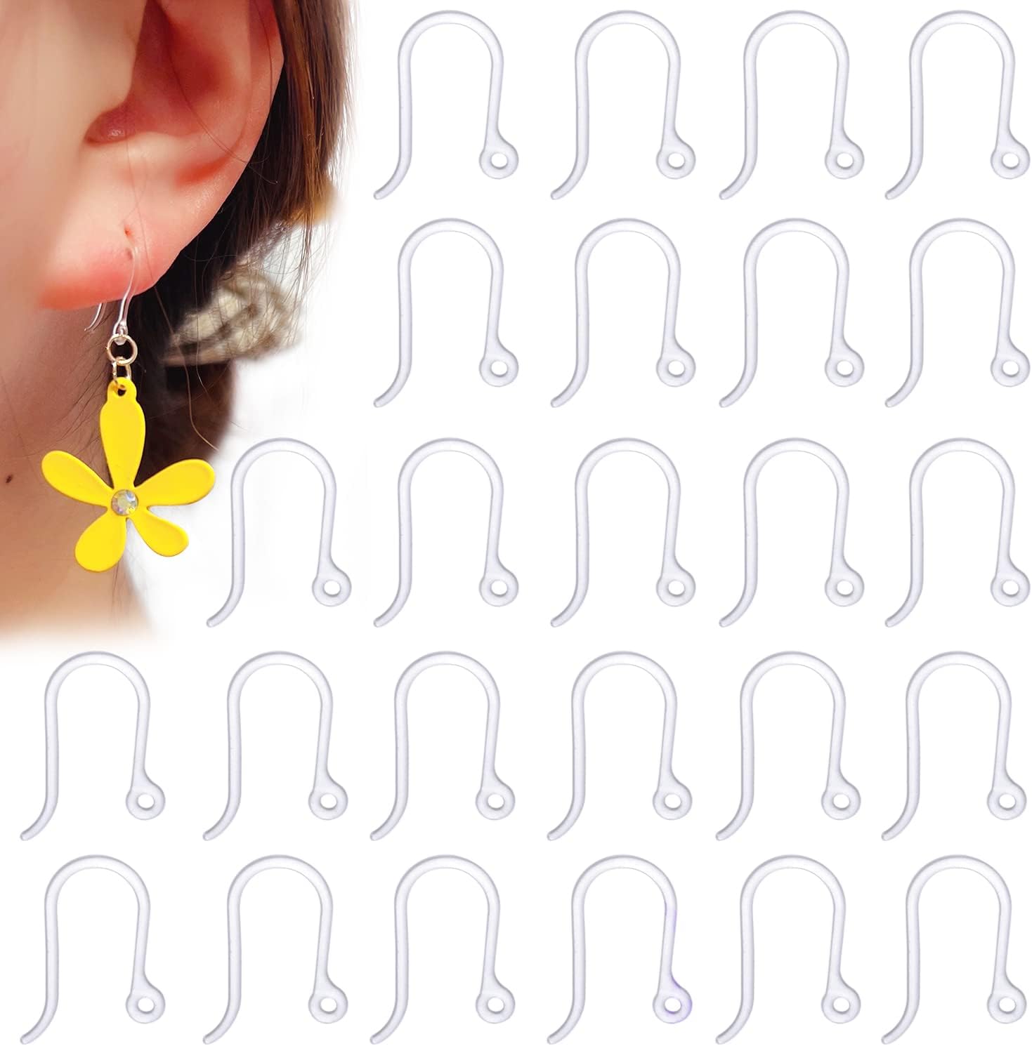 Amazon.com: 200Pcs 0.65mm Plastic Earring Hook Clear Ear Wire Hooks ...