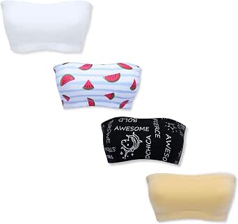 Amazon.com: DChica Cotton Girls Strapless Bandeau Tube Bras - Non ...