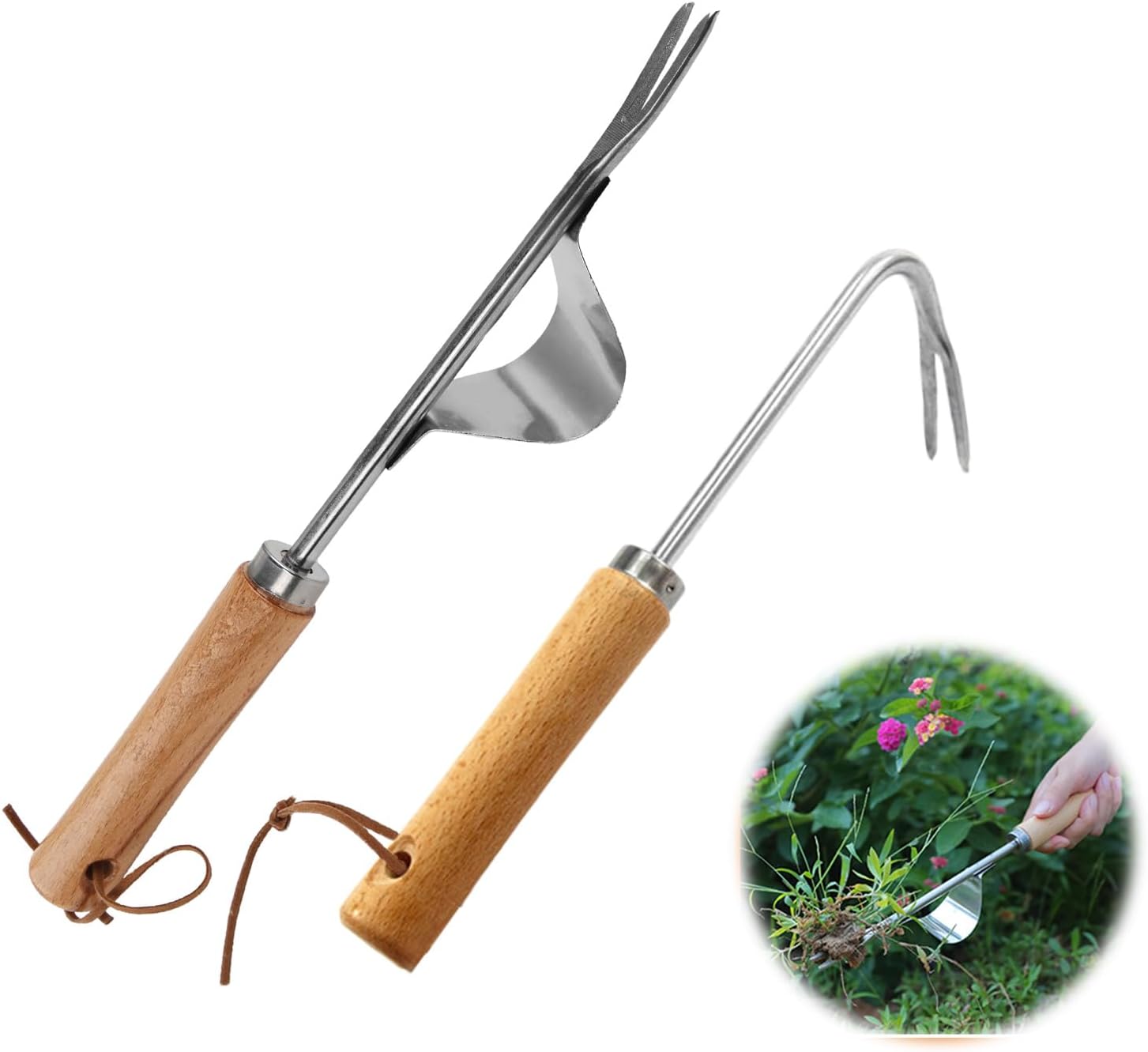 SHANFEEK Weed Puller With V-Shape Fork Gardening Hand Tool 12-Inch Weed ...