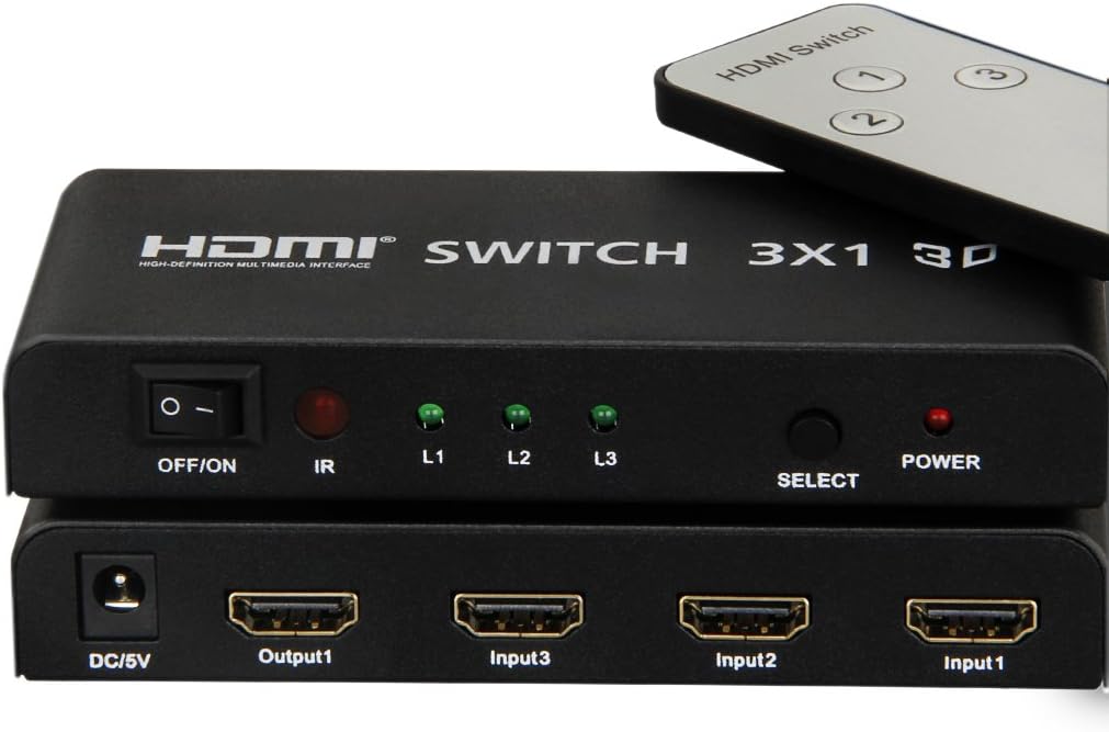 Amazon.com: Farstrider HDMI Switcher + Amplifier 3 in 1 Out (3x1) with ...