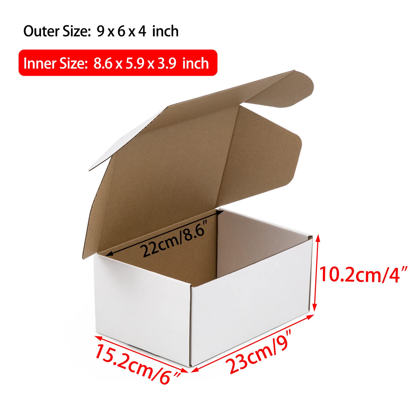 Sodissa 9x6x4 Inches Shipping Boxes Pack of 25, White Corrugated Cardboard Boxes for Small Bussiness