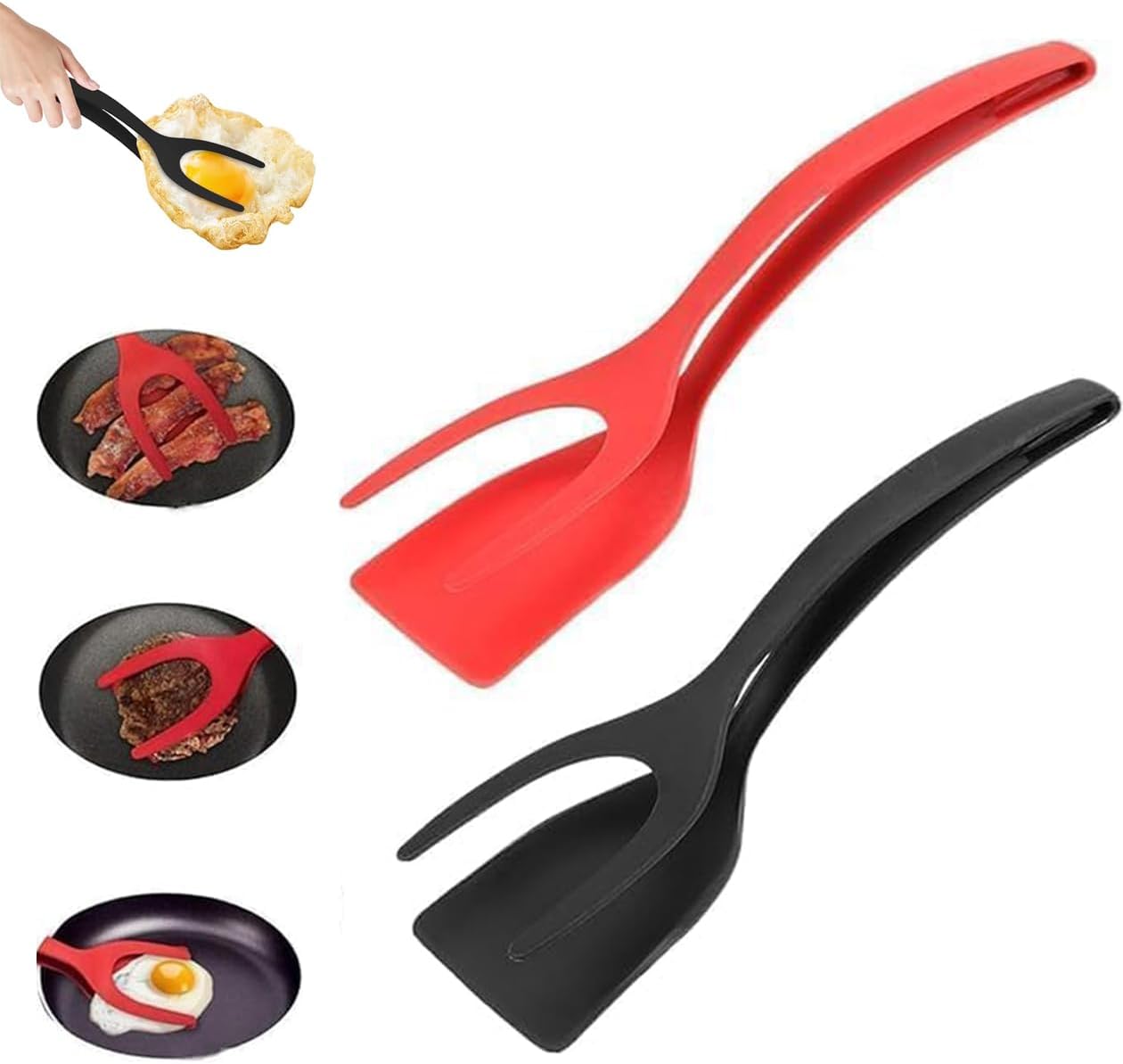 2PCS Egg Flipper Spatula - 2 in 1 Frying Tongs and Flip Spatula Tongs ...