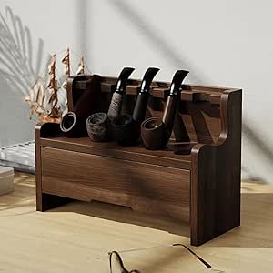 Amazon.com: Wooden Tobacco Pipe Stand with Storage Drawer for 5 Smoking ...
