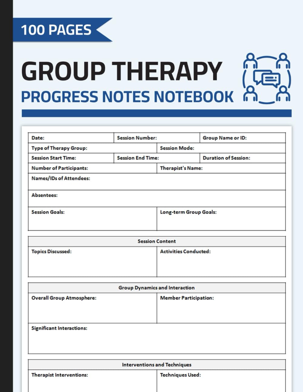 Group Therapy Progress Notes Notebook: Note-Taking Sheets for Group ...