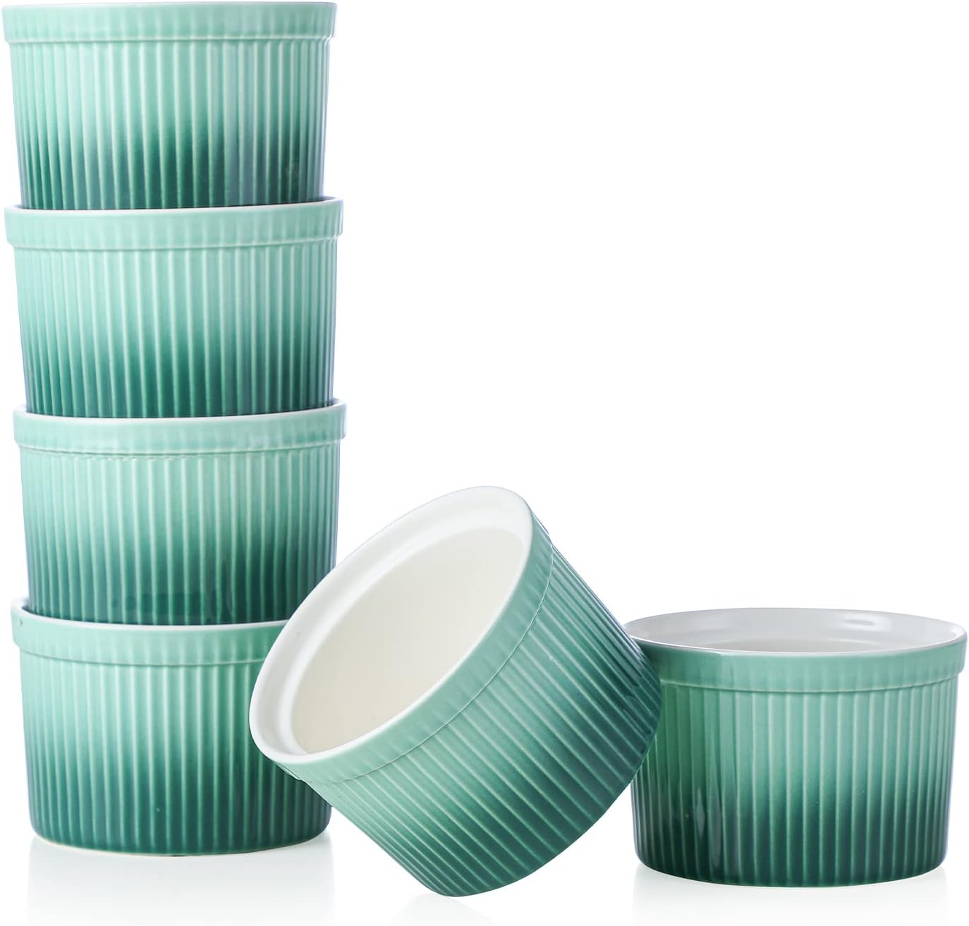 Artcome 100ml 6Pcs Ceramic Ramekin Set - for Pudding, Creme Brulee ...