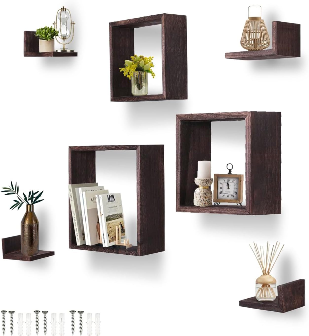 Tablettes murales rustiques carrées en forme de tablettes flottantes ...