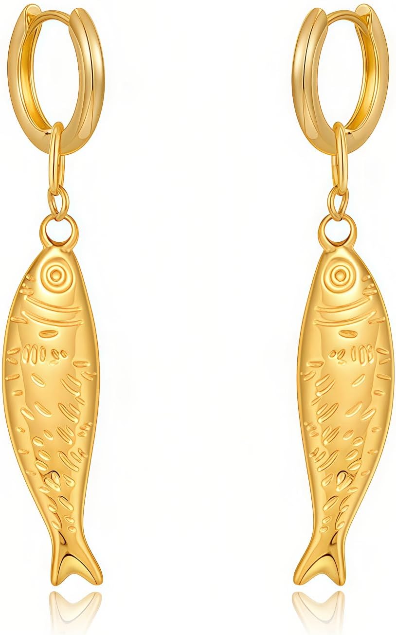 Amazon.com: Golden Fish Earrings, Women's Jewelry, Cute Fish-Shaped ...