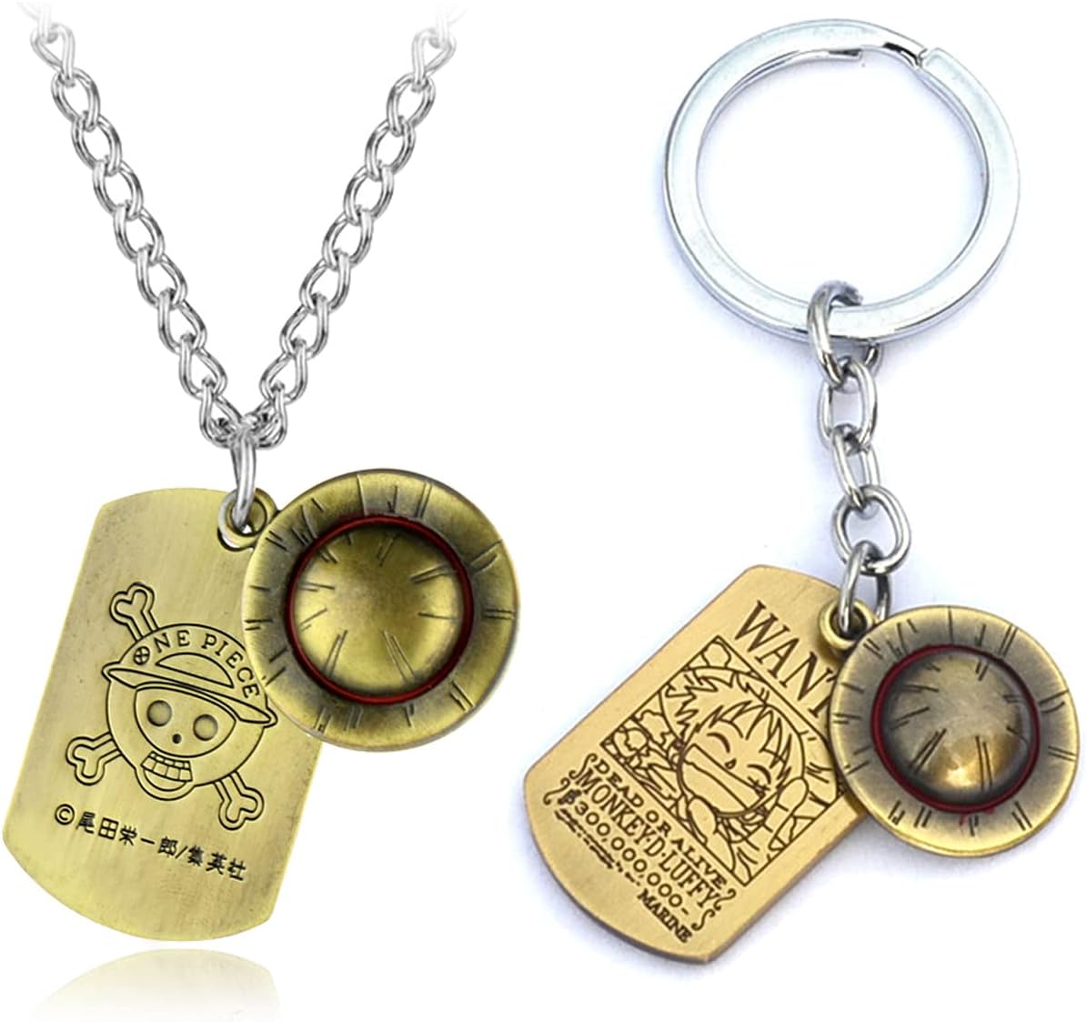 Anime One Piece Luffy Skeleton Pendant Necklace and One Piece Keychain ...