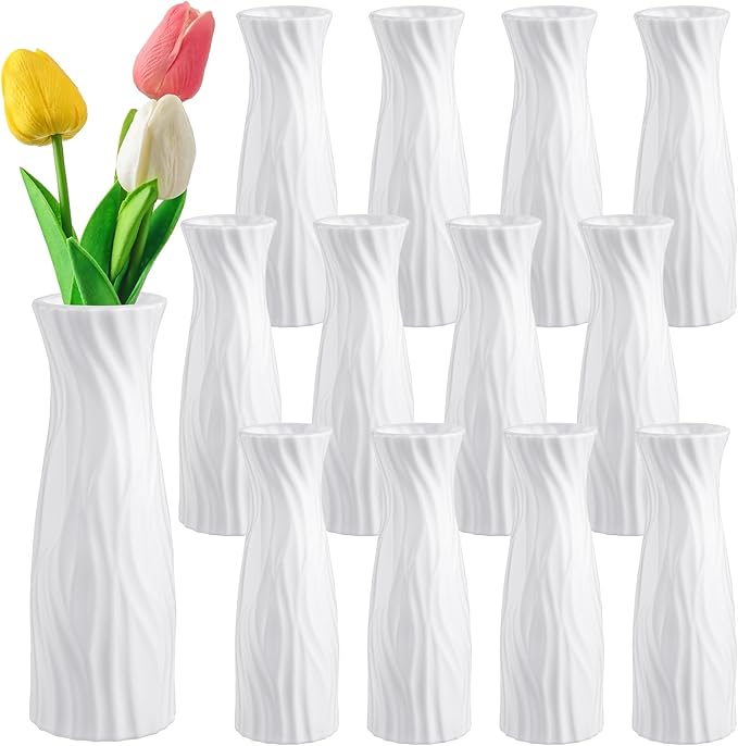 Amazon.com: Hoolerry 12 Pcs White Flower Vases Bulk for Centerpieces ...