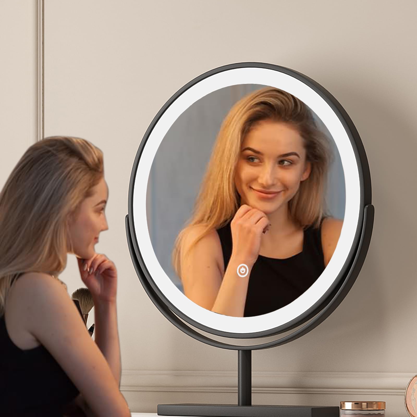 Big Make Up Vanity Mirror with Led Light Large Circle Round Tabletop ...