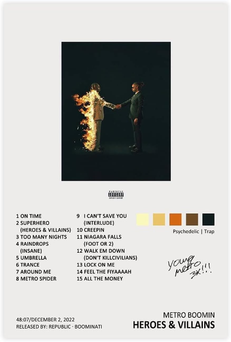 Amazon.com: TOBIANG Metro Poster Boomin Heroes Villains Music Album ...