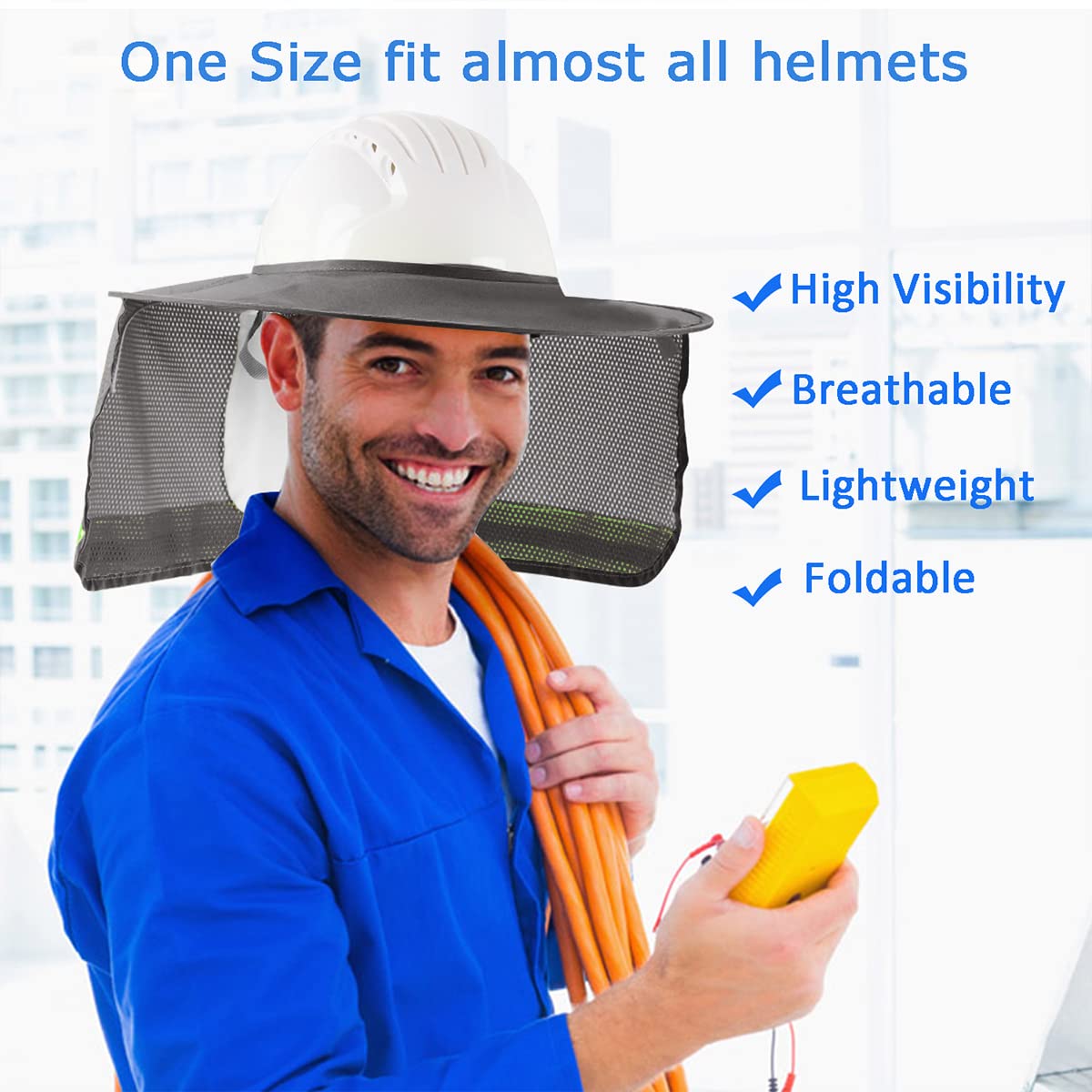 Full Brim Hard Hat Sun Shade, Full Brim Mesh Neck Sun Shield With ...