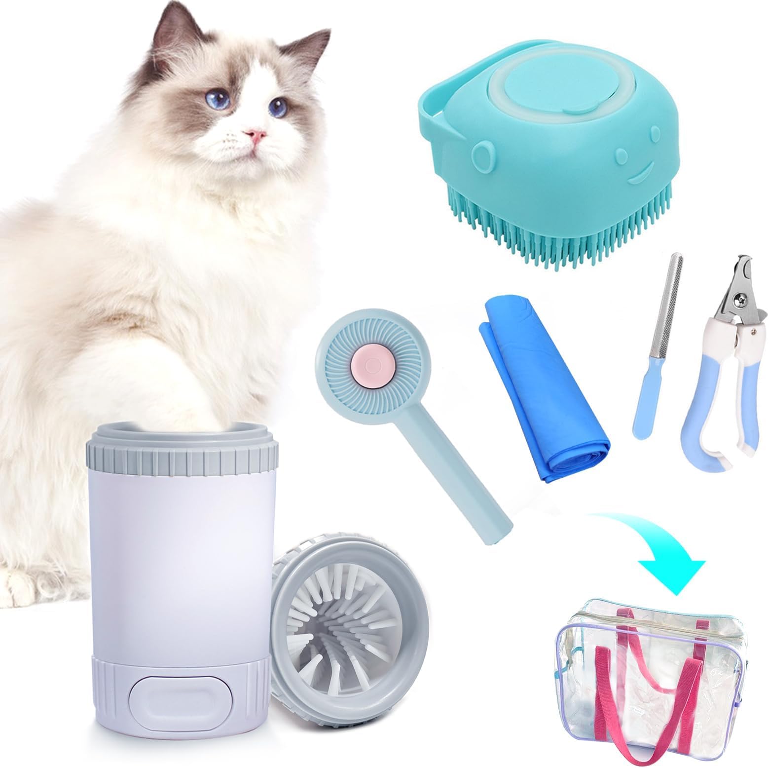 Amazon.com: Dog Cat Grooming Comb Kit 5 In 1, Owyitoo Self-Clean ...