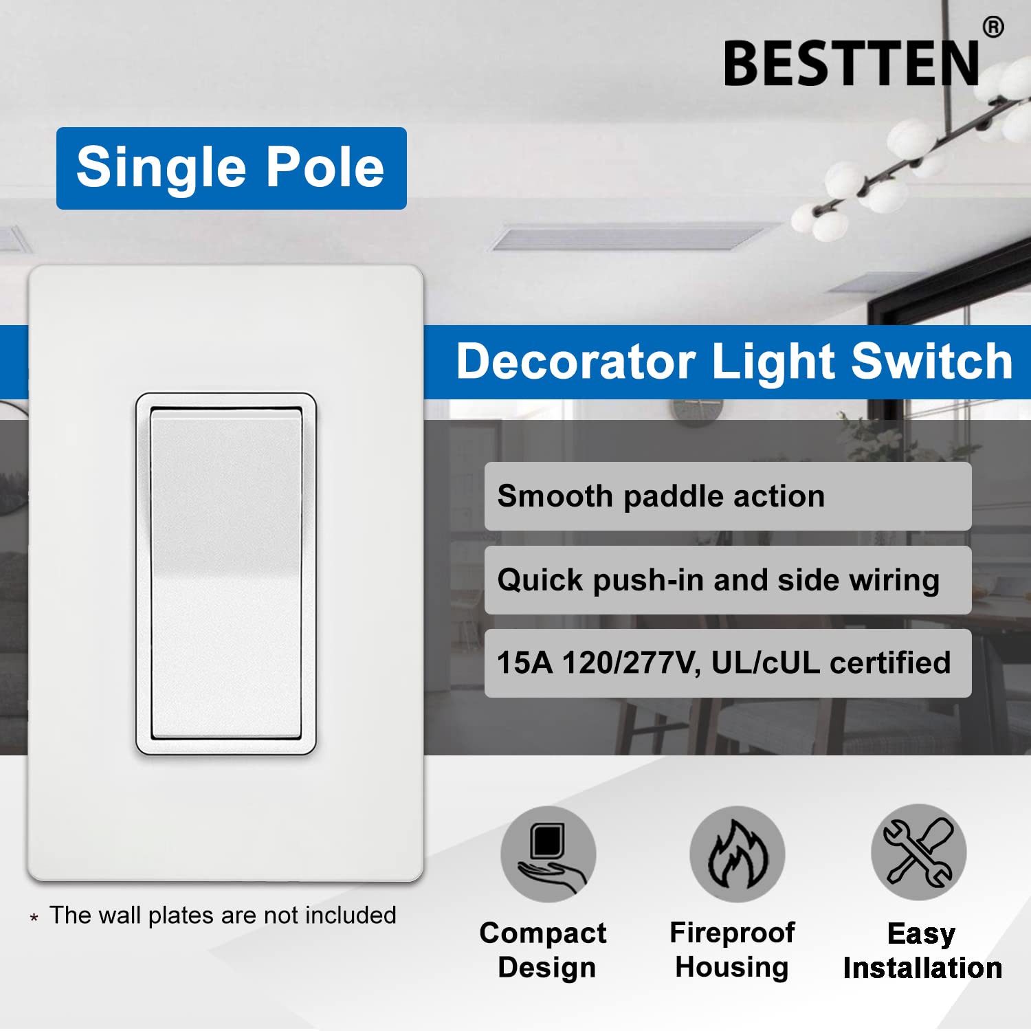 Snapklik.com : 40 Pack BESTTEN Single-Pole Light Switch