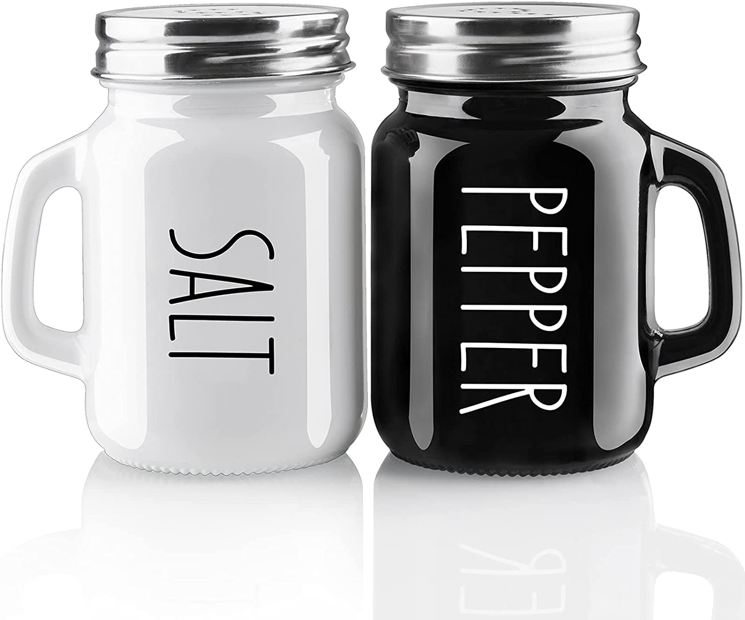 Buy KITOME Salt and Pepper Shakers Set with Stainless Steel Lids and Handle (Black & White ...