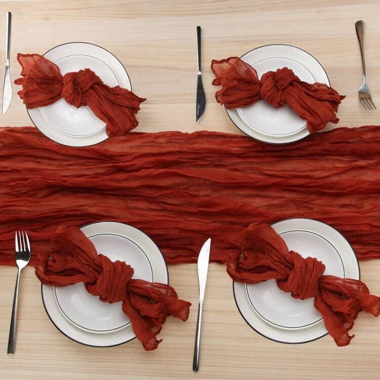 Amazon.com: Dusty Blue Cheesecloth Table Runner and Napkins Set, Boho ...