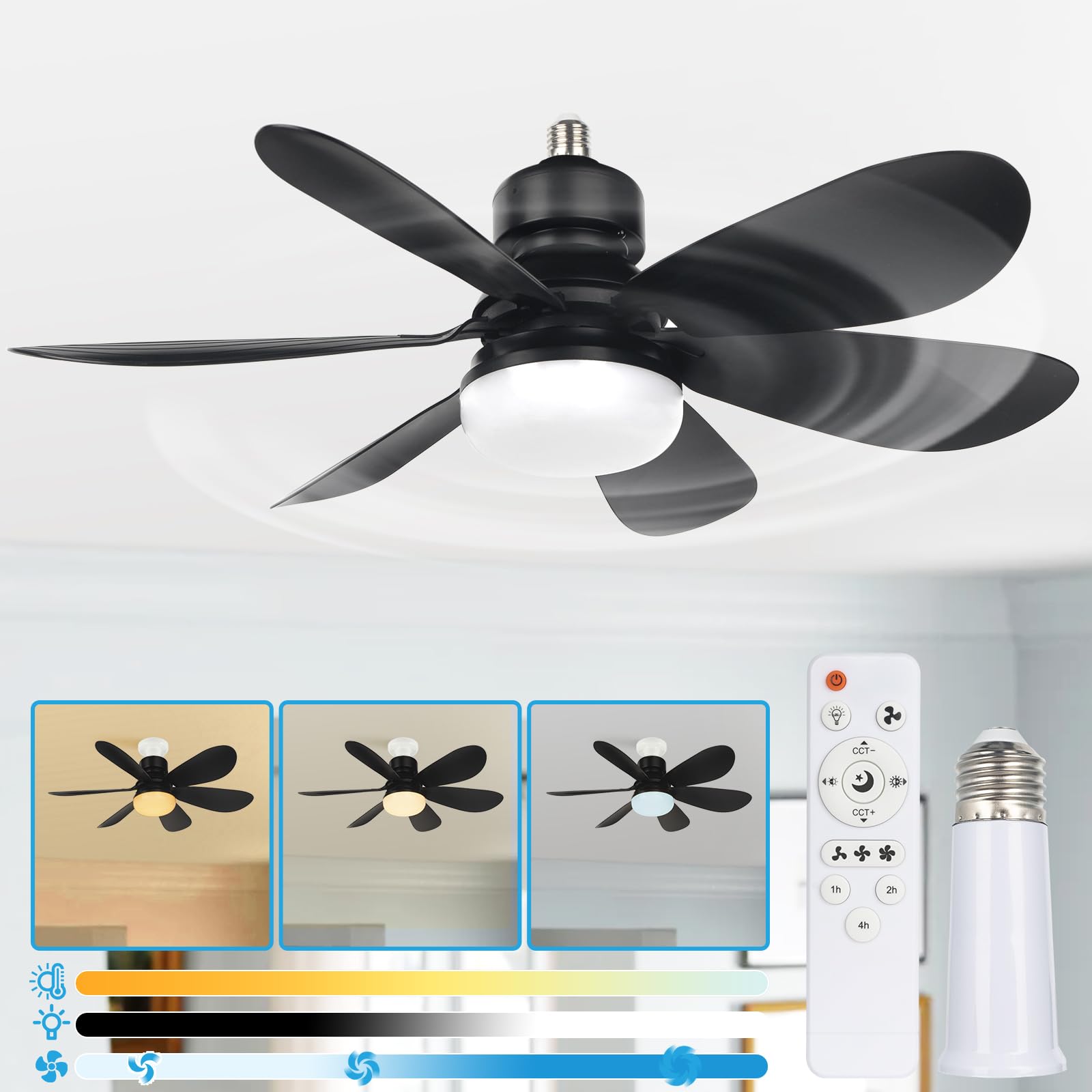 SMART EGG Socket Fan Light, Light Bulb Fan with Remote Dimmable 20.5 in ...