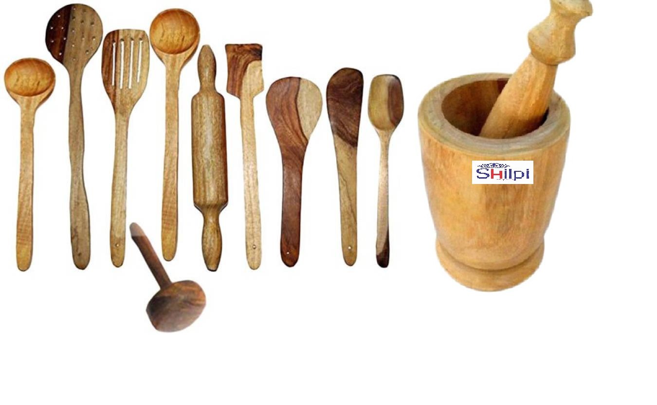 Buy Shilpi Wooden Cooking & serving Spoon Set of 10 Pcs / Wooden ...