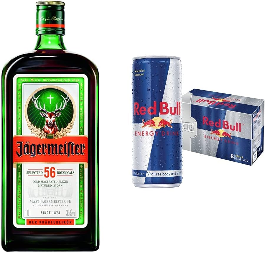 Jägermeister Herbal Liqueur, 1L & Red Bull Energy Drink, 8 X 250Ml ...