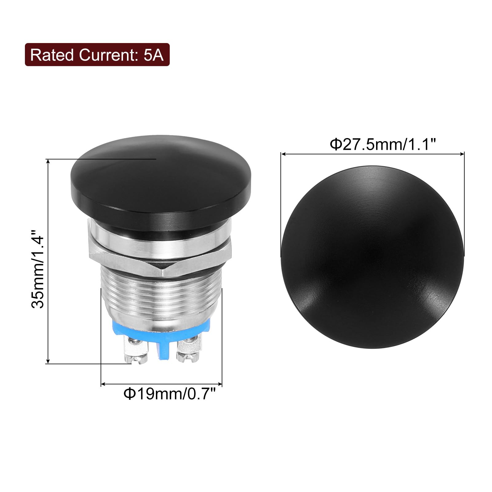 METALLIXITY 1PCS 5A 19MM 3/4″ Momentary Mushroom Head Push Button ...