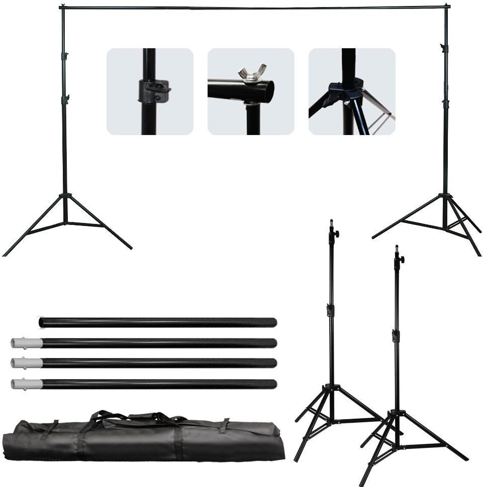 Bonnlo Adjustable Backdrop Stand Kit - 2x3m（6.5x9.8ft) Support with ...