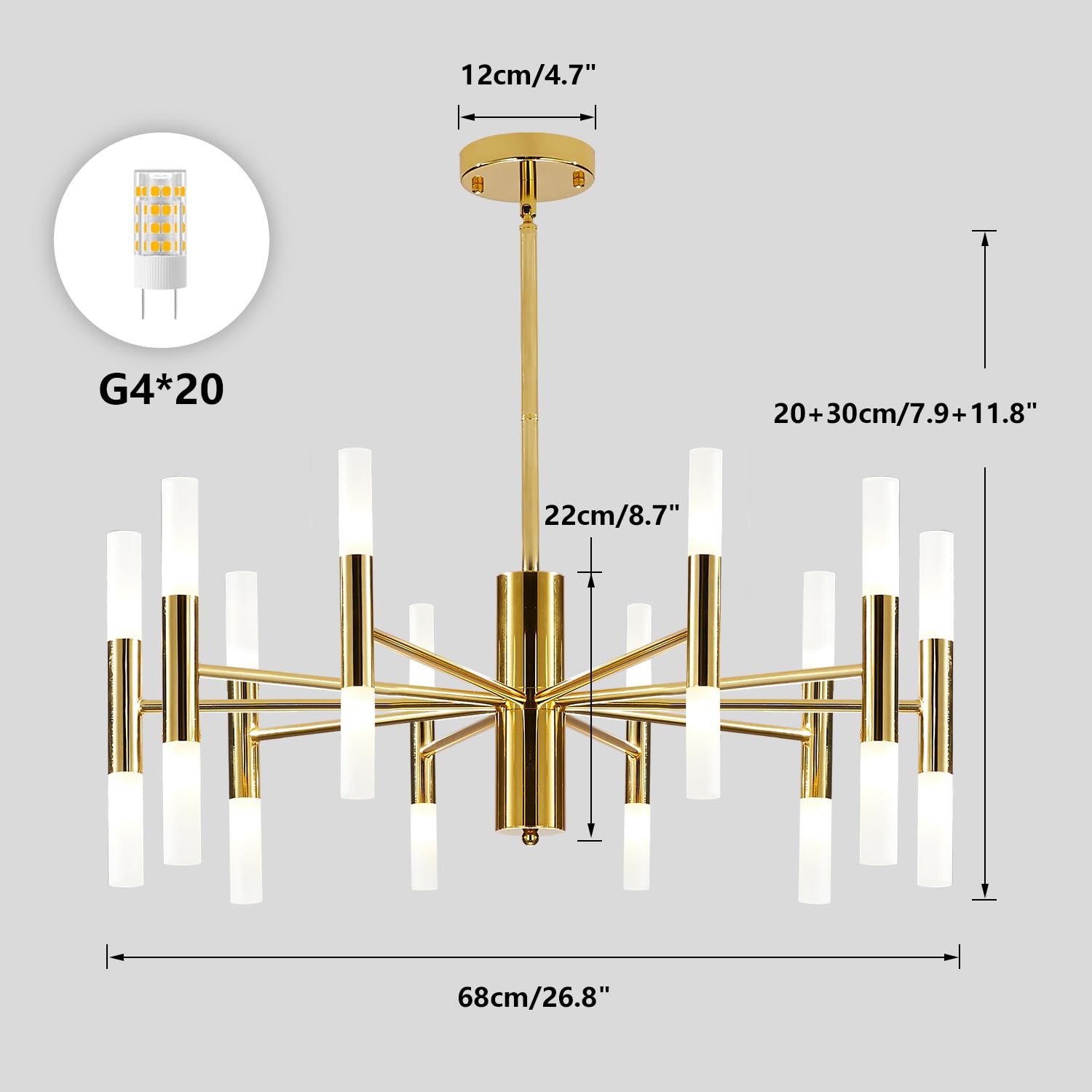 BOKT Modern Chandelier 20-Lights LED Sputnik Chandelier Mid Century ...