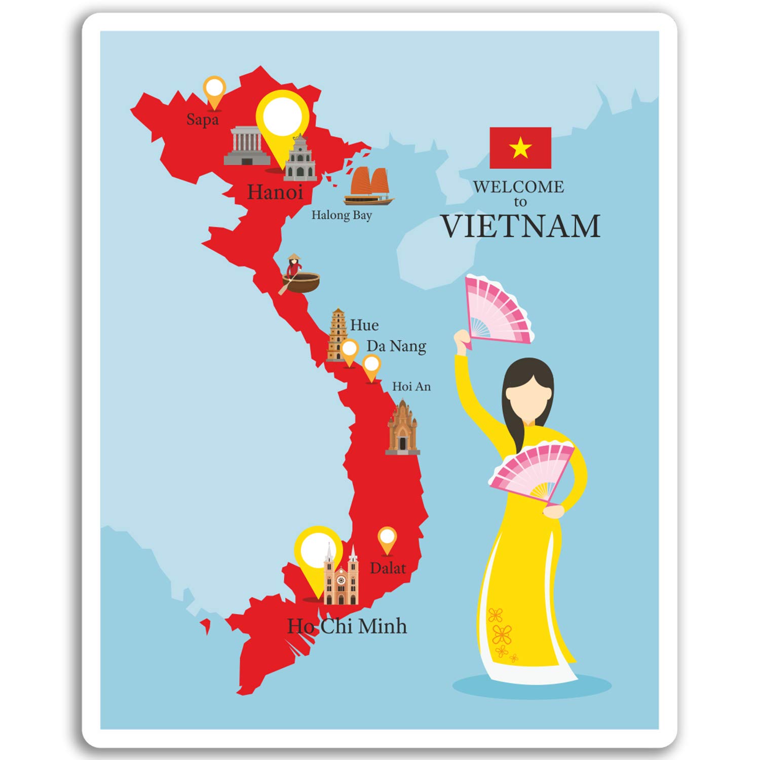 2 x 10cm Vietnam Map Vinyl Stickers - Hanoi Travel Sticker Laptop ...