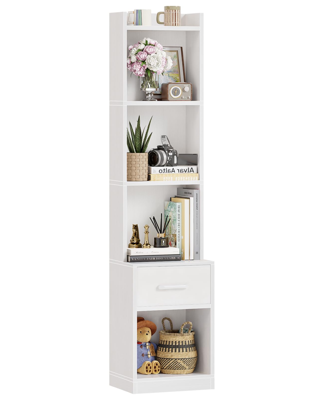Amazon.com: Furologee 6 Tier Bookshelf with Drawer, White 53" Tall ...