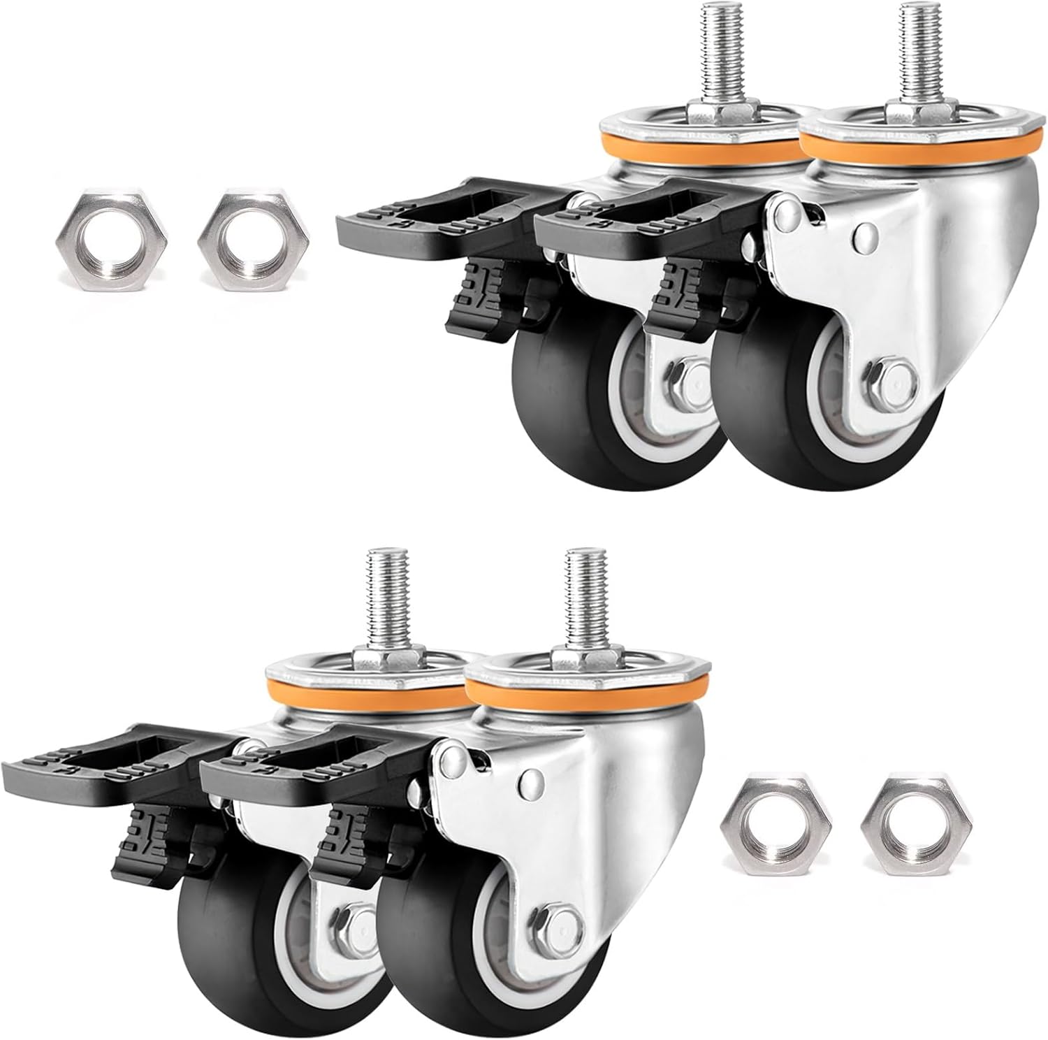 M10 M12 Threaded Stem Swivel Caster Wheels Set Of 4, 2.5 3 4 5 Inch ...