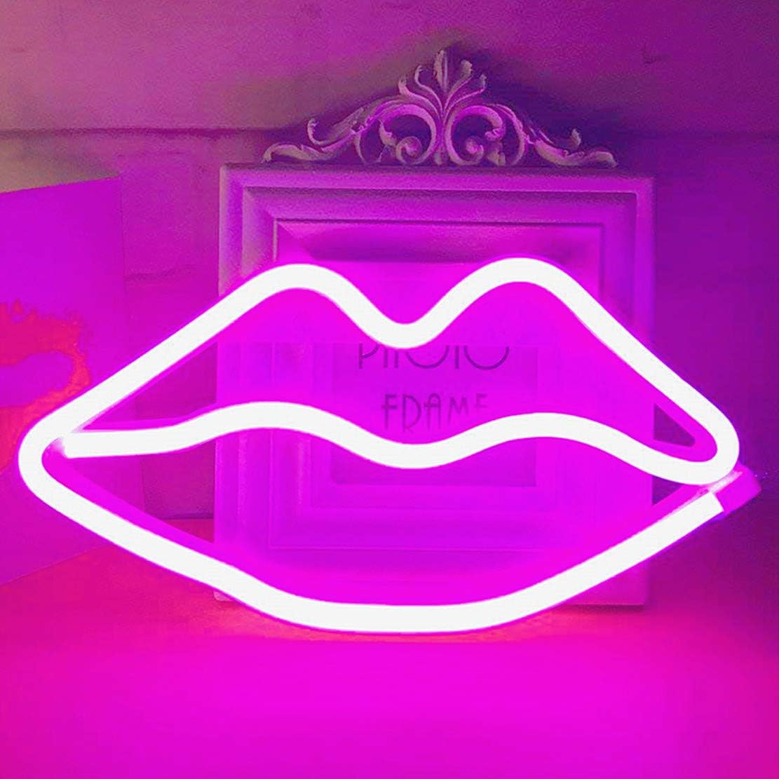 Amazon.com: QiaoFei Upgraded LED Neon Pink "Lips" Wall Signs Led Neon ...