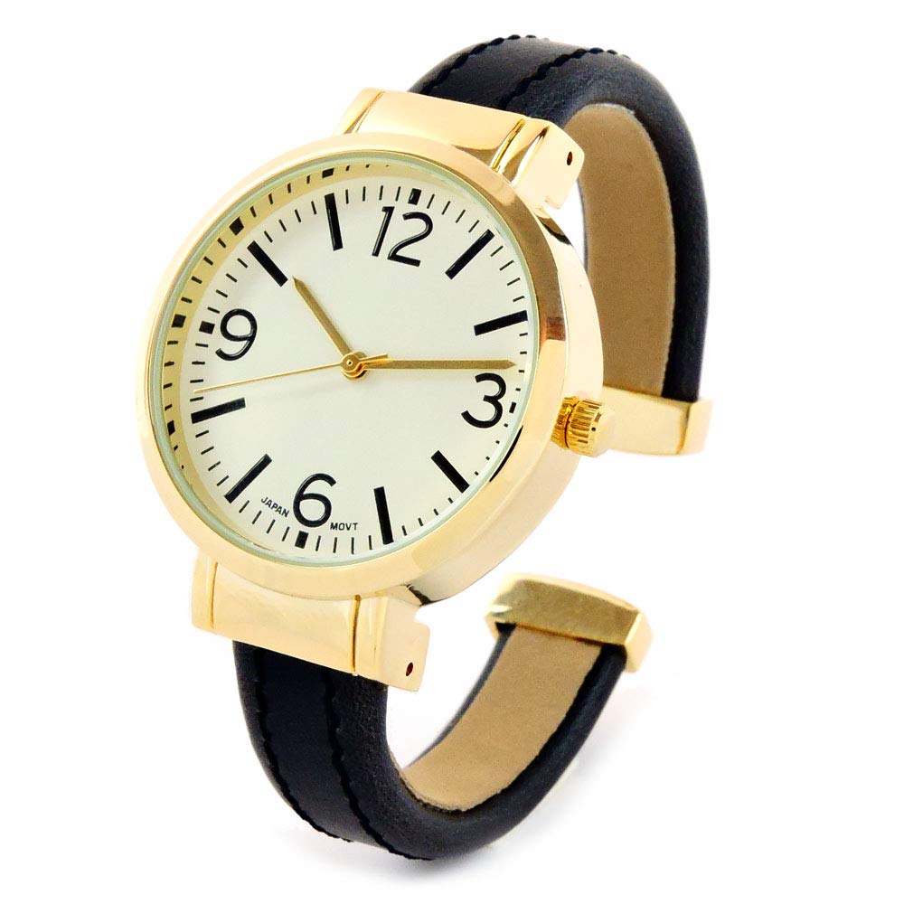 Amazon.com: Black Gold Large Face Easy to Read Women's Bangle Cuff ...