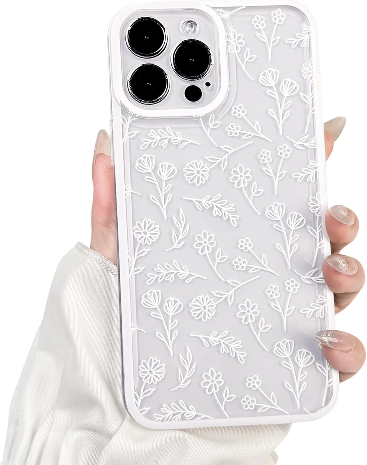Amazon.com: NITITOP Compatible with iPhone 15 Pro Max Case Cute Clear White Durable Flower ...