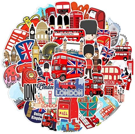 British London Stickers, 50pcs Union Jack London Red Buses Stickers ...