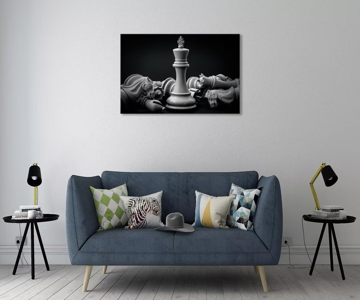 Game Room Wall Decor Black and White King and Knight of Chess Wall Art ...