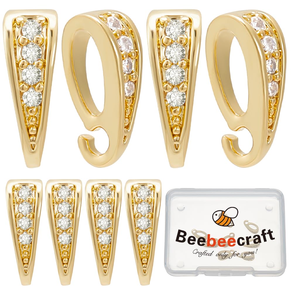 Beebeecraft 1 Box 12Pcs Pinch Clip Bails 14K Gold Plated Cubic Zirconia ...