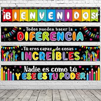 4 Pack Bienvenidos Spanish Sign Welcome Banner Motivational Classroom ...