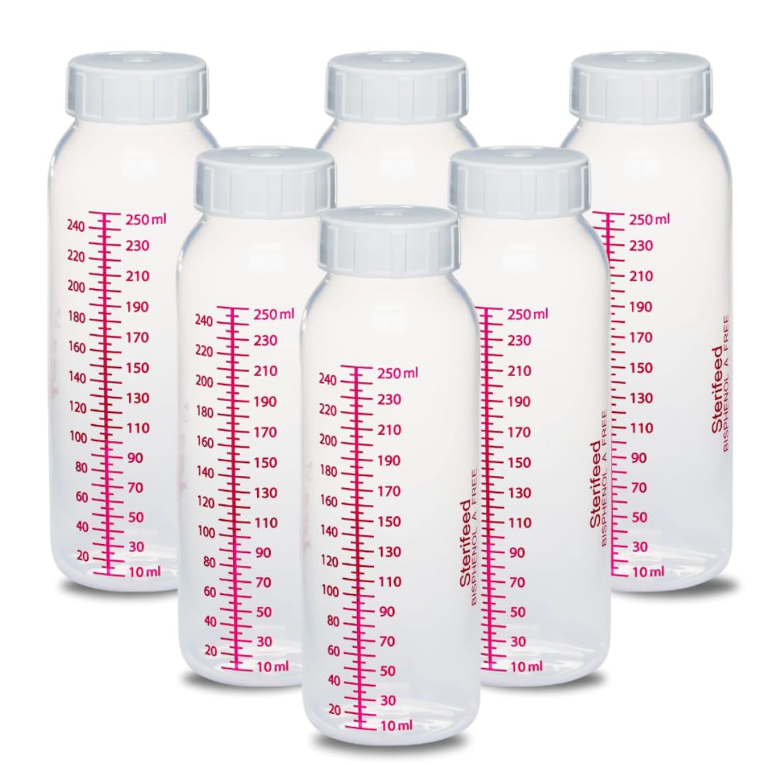 STERIFEED Reusable Breast Milk Bottles (6-Pack), Each Bottle (250 mls ...