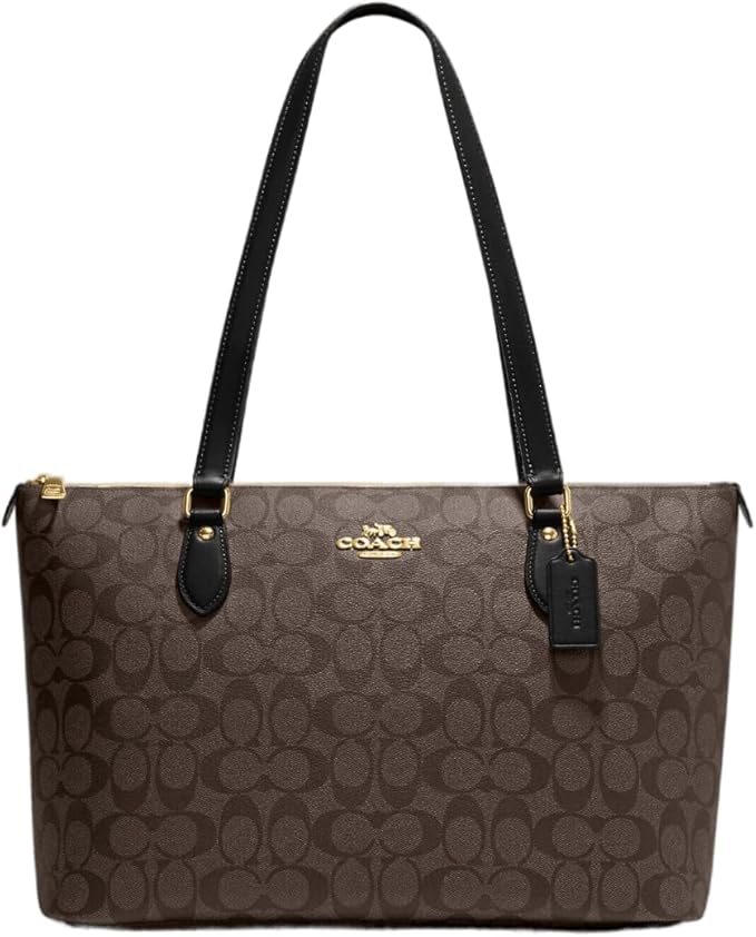 COACH Sac fourre-tout en cuir pour femme, marron/noir, marron/noir ...