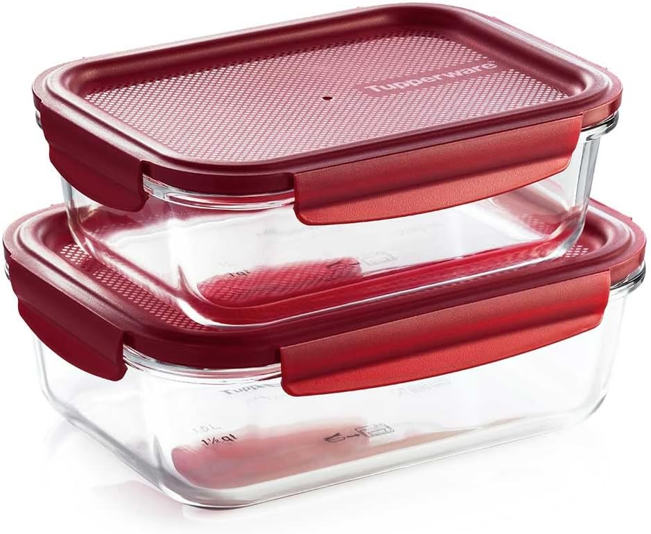 Amazon.com | New Tupperware PremiaGlass Premia Glass Container Set in ...