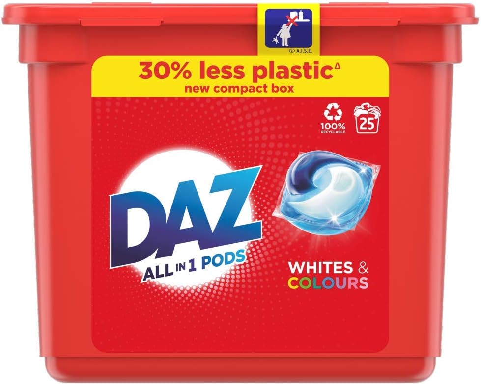 Daz All in 1 Pods Laundry Detergent Capsules for Whites & Colours, 25 ...