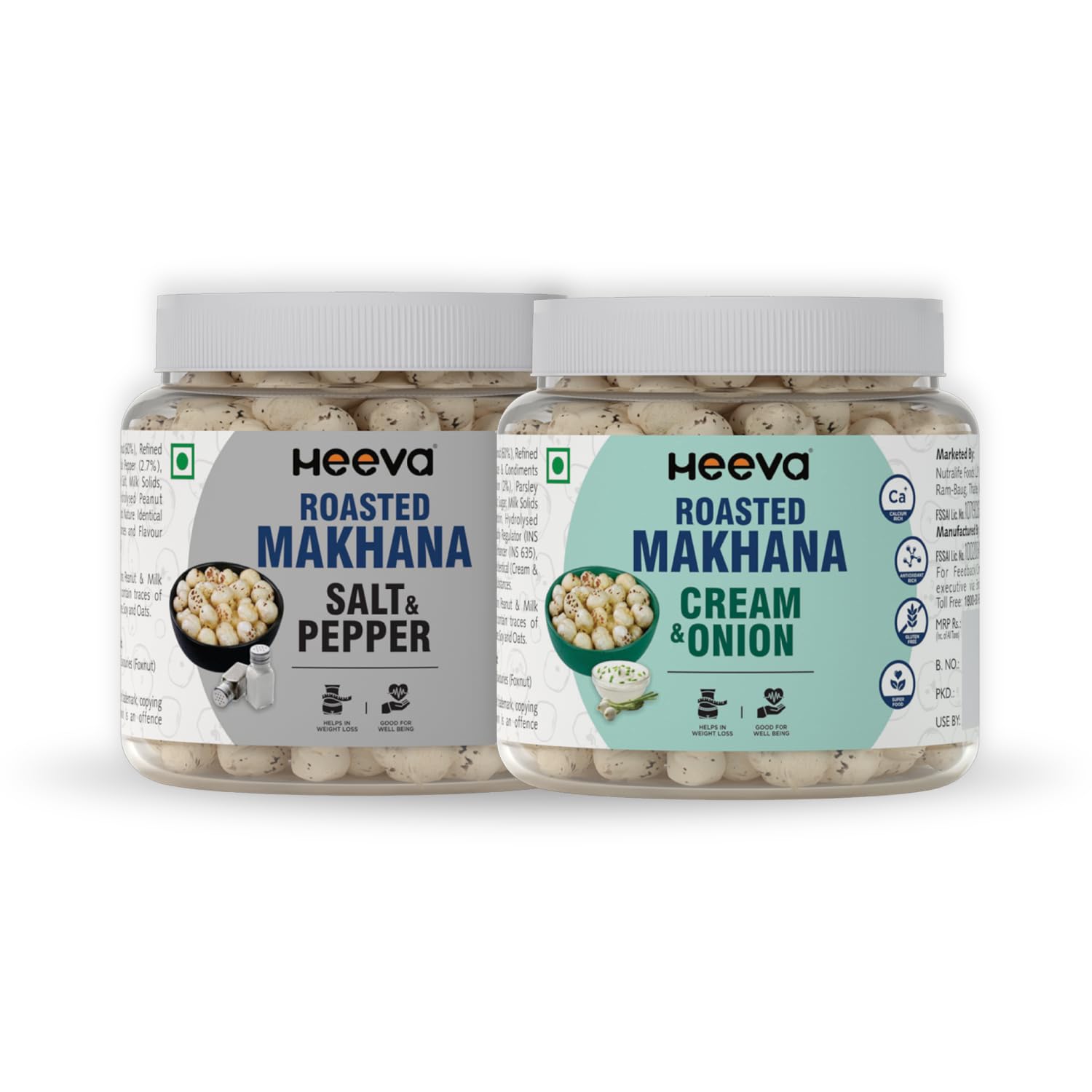 Heeva Roasted Makhana | Salt & Pepper (100g) & Cream & Onion Flavour ...