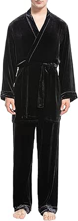 COLD POSH Men's Silk Velvet Pajamas Set Luxury Sleepwear for Autumn ...