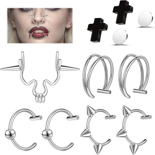 Amazon.com: AccGin 9Pcs Fake Piercing Jewelry Set – Fake Septum Nose ...