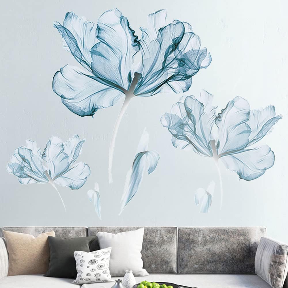 Tanlaby Grande Blu Fiori Adesivi Murali Azzurri Fiori Adesivi da Parete ...
