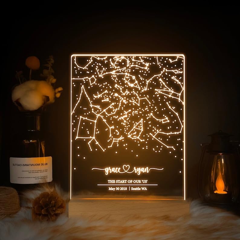 Amazon.com: Custom Star Map By Date, Star Map Night Light, Personalized ...